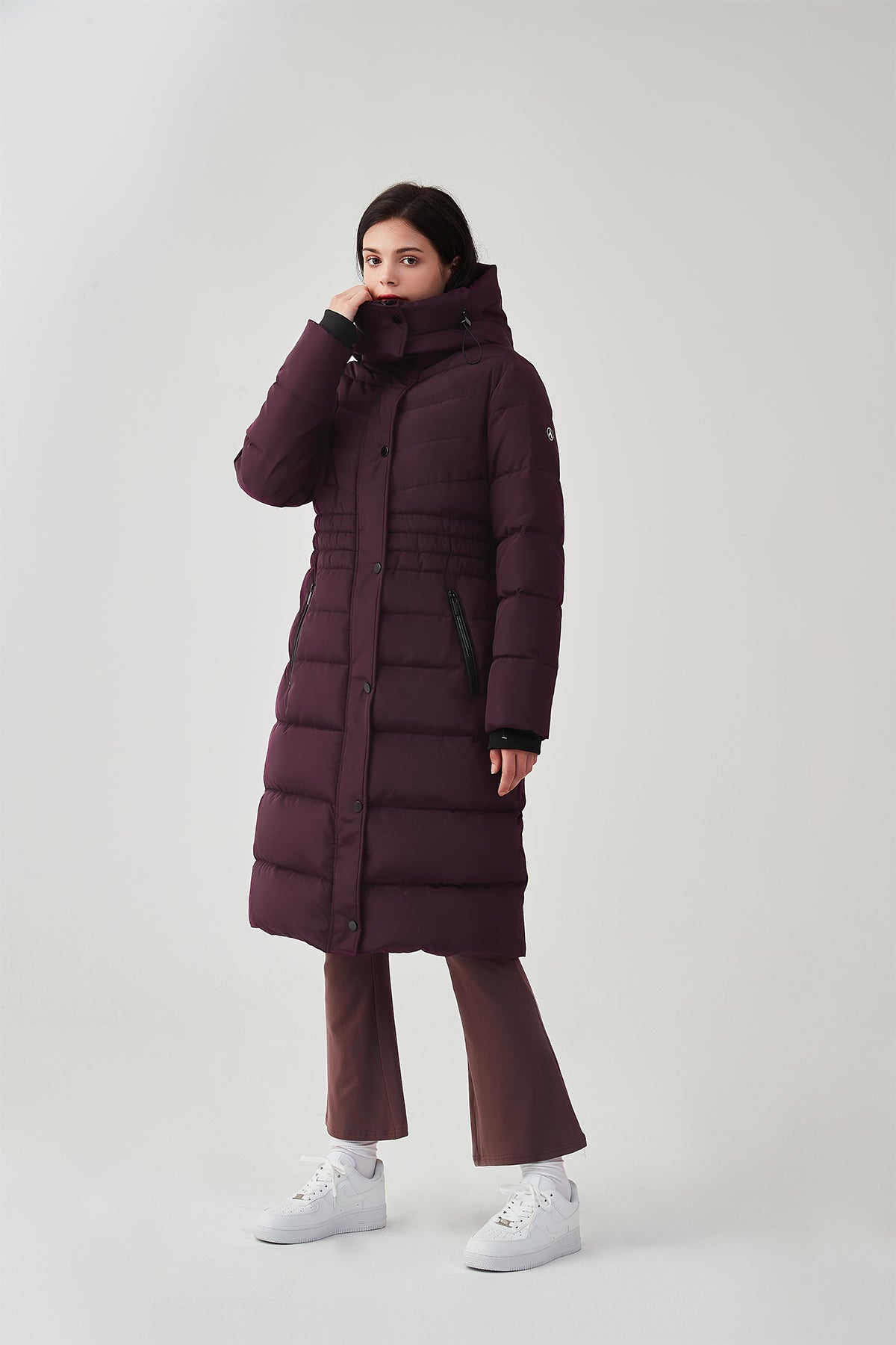 New white long puffer coat with hood ladies- IKAZZ