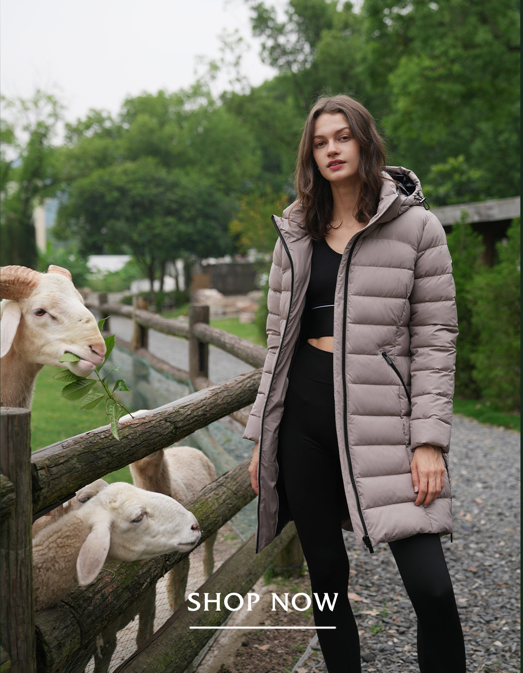 Women Shiny Mid Length Vegan Puffer Jacket with Hood - IKAZZ